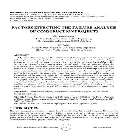 FACTORS EFFECTING THE FAILURE ANALYSIS OF CONSTRUCTION PROJECTS | PDF