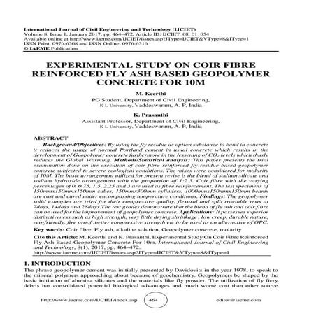 EXPERIMENTAL STUDY ON COIR FIBRE REINFORCED FLY ASH BASED GEOPOLYMER ...