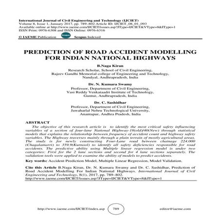 PREDICTION OF ROAD ACCIDENT MODELLING FOR INDIAN NATIONAL HIGHWAYS | PDF