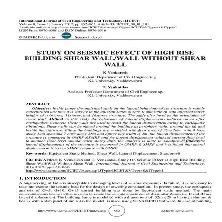 STUDY ON SEISMIC EFFECT OF HIGH RISE BUILDING SHEAR WALL/WALL WITHOUT ...