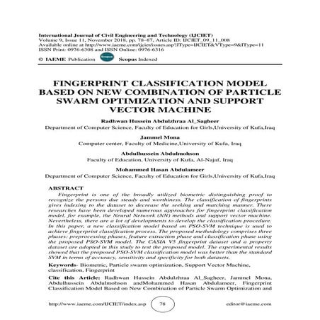 FINGERPRINT CLASSIFICATION MODEL BASED ON NEW COMBINATION OF PARTICLE SWARM OPTIMIZATION AND ...
