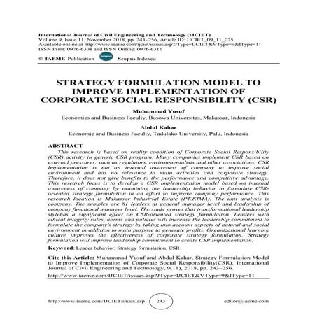STRATEGY FORMULATION MODEL TO IMPROVE IMPLEMENTATION OF CORPORATE ...