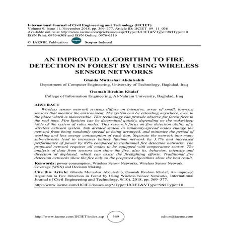 An Improved Algorithm To Fire Detection In Forest By Using Wireless