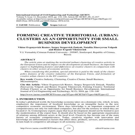 FORMING CREATIVE TERRITORIAL (URBAN) CLUSTERS AS AN OPPORTUNITY FOR ...