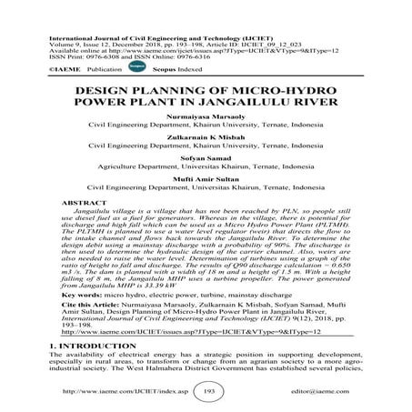 DESIGN PLANNING OF MICRO-HYDRO POWER PLANT IN JANGAILULU RIVER | PDF ...