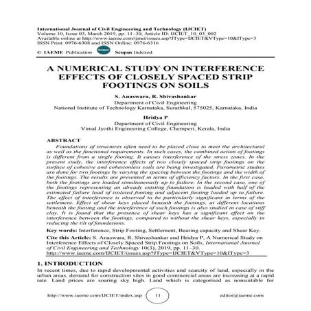 A NUMERICAL STUDY ON INTERFERENCE EFFECTS OF CLOSELY SPACED STRIP FOOTINGS ON SOILS | PDF