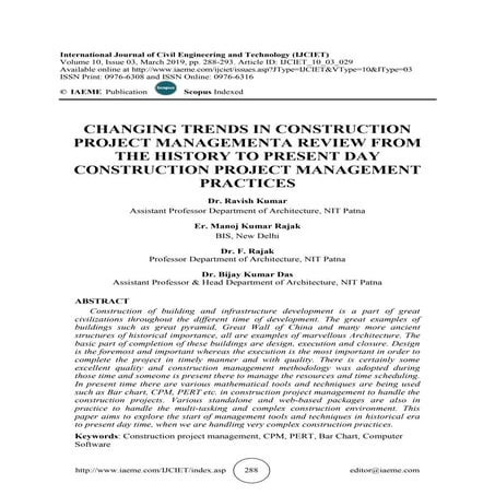 CHANGING TRENDS IN CONSTRUCTION PROJECT MANAGEMENTA REVIEW FROM THE ...