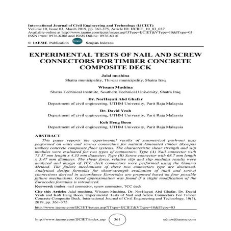 EXPERIMENTAL TESTS OF NAIL AND SCREW CONNECTORS FOR TIMBER CONCRETE ...