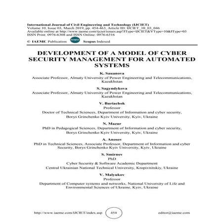 DEVELOPMENT OF A MODEL OF CYBER SECURITY MANAGEMENT FOR AUTOMATED SYSTEMS | PDF | Information ...