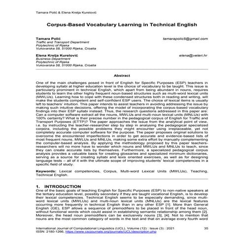 Corpus-Based Vocabulary Learning in Technical English | PDF