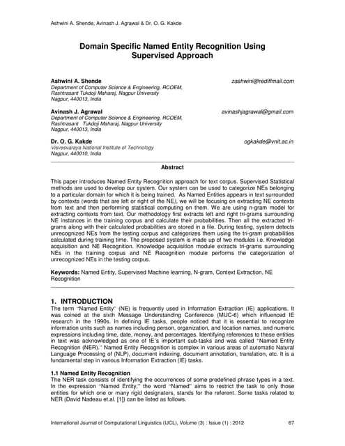 Domain Specific Named Entity Recognition Using Supervised Approach Pdf 5954