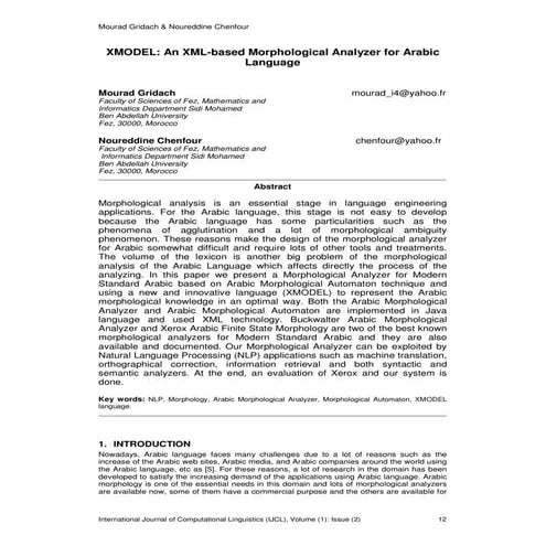 XMODEL: An XML-based Morphological Analyzer for Arabic Language | PDF ...
