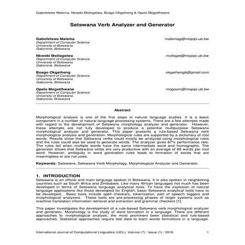 Setswana Verb Analyzer and Generator | PDF