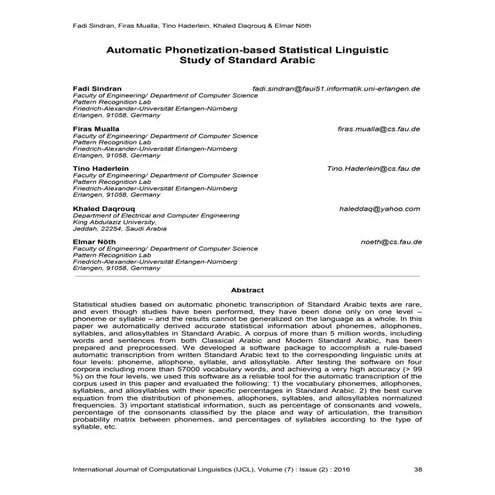 Automatic Phonetization-based Statistical Linguistic Study of Standard Arabic | PDF | World ...