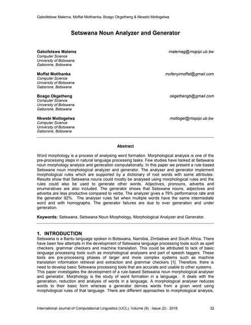 SETSWANA PART OF SPEECH TAGGING | PDF | Technology & Computing