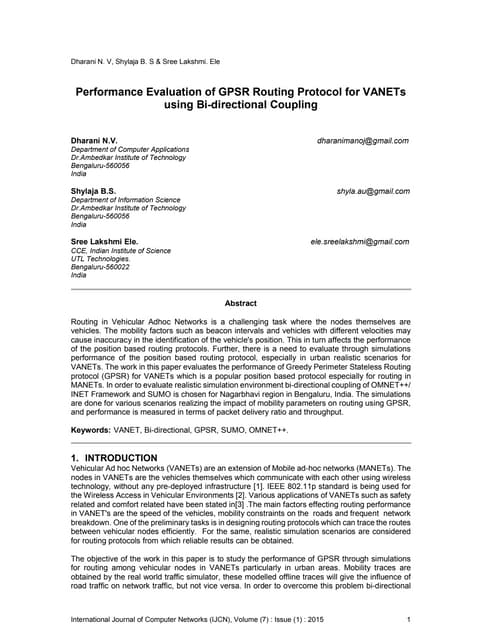 Performance Evaluation Of Gpsr Routing Protocol For Vanets Using Bi