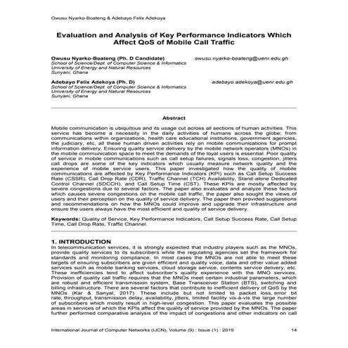 Evaluation And Analysis Of Key Performance Indicators Which Affect Qos Of Mobile Call Traffic Pdf