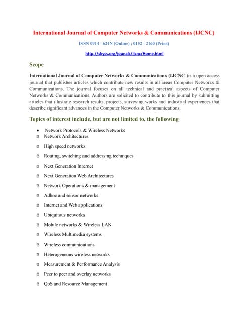 International Journal of Computer Networks & Communications (IJCNC) | DOCX | Computer Networking ...