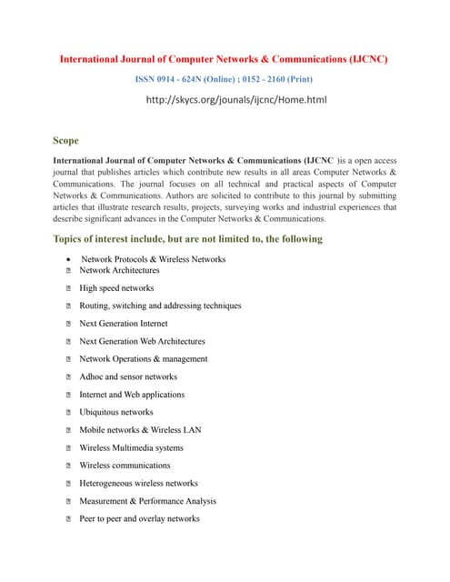 International Journal of Computer Networks & Communications (IJCNC) | DOCX | Computer Networking ...
