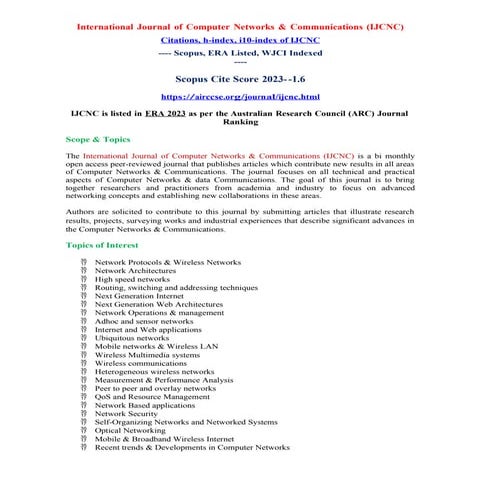 Call For Papers - International Journal of Computer Networks & Communications (IJCNC) | DOCX