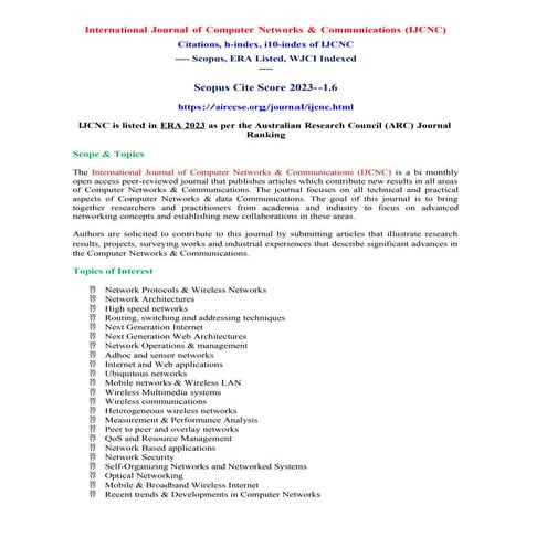 Call For Papers - International Journal of Computer Networks & Communications (IJCNC) | DOCX