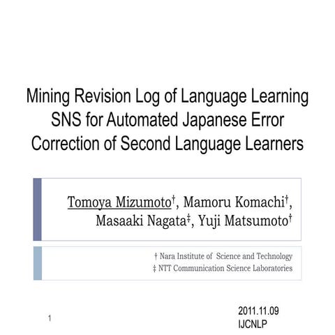 Mining Revision Log Of Language Learning Sns For Automated Japanese Error Correction Of Second