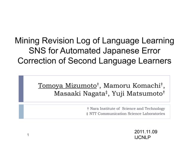 Mining Revision Log Of Language Learning Sns For Automated Japanese Error Correction Of Second