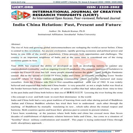 IJCRT2208179 (2).pdf project topic on India and china relationship | PDF