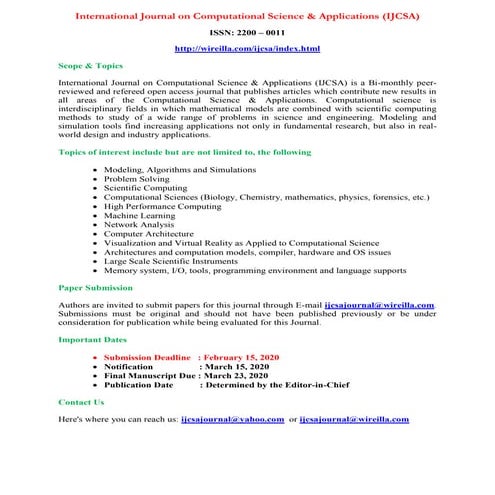 International Journal On Computational Science And Applications Ijcsa Pdf