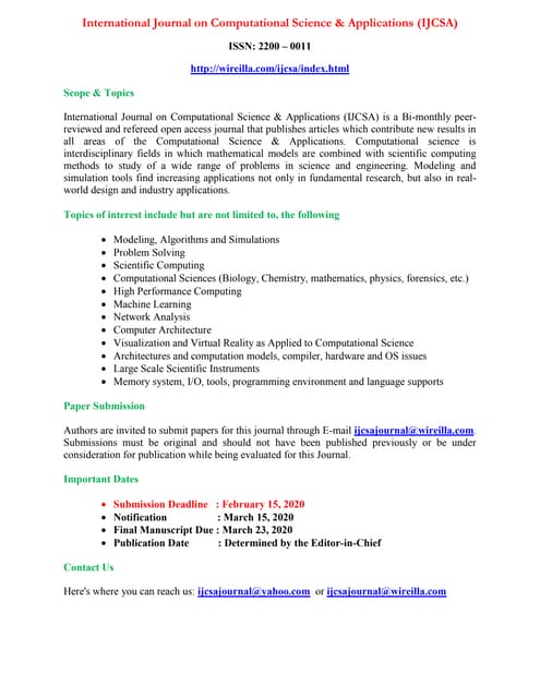 International Journal On Computational Science And Applications Ijcsa Pdf