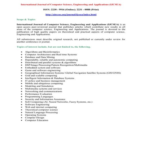 International Journal of Computer Science, Engineering and Applications ...