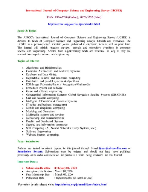 Ijcses International Journal Of Computer Science And Engineering