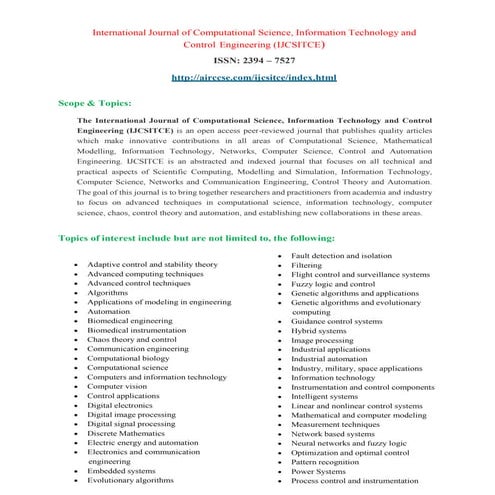 The International Journal of Computational Science, Information ...