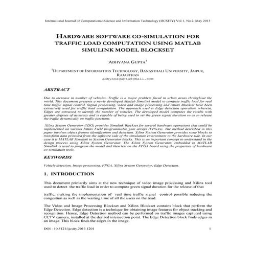 Hardware Software Co Simulation For Traffic Load Computation Using Matlab Simulink Model