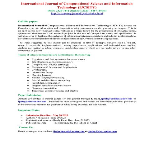 International Journal of Computational Science and Information ...