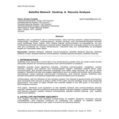 Satellite Network Hacking & Security Analysis | PDF