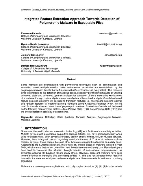 Integrated Feature Extraction Approach Towards Detection Of Polymorphic