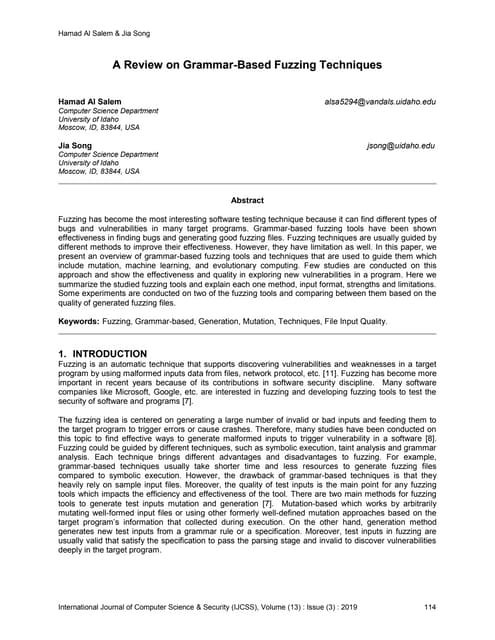 A Review On Grammar Based Fuzzing Techniques Pdf
