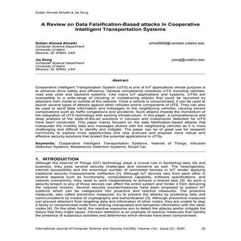 A Review on Data Falsification-Based attacks In Cooperative Intelligent Transportation Systems | PDF