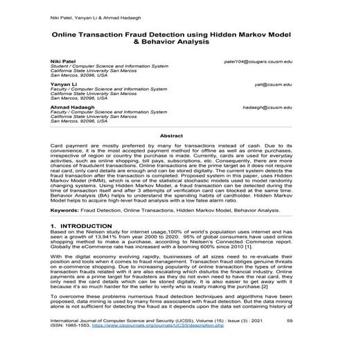 Online Transaction Fraud Detection using Hidden Markov Model & Behavior ...