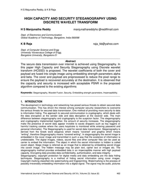 High Capacity And Security Steganography Using Discrete Wavelet Transform Pdf