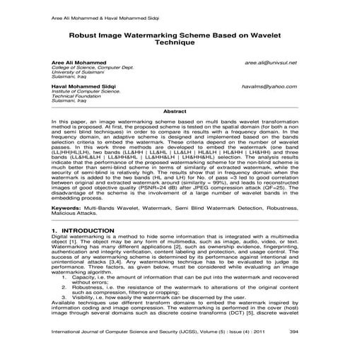 Robust Image Watermarking Scheme Based on Wavelet Technique | PDF | Web Development | Internet