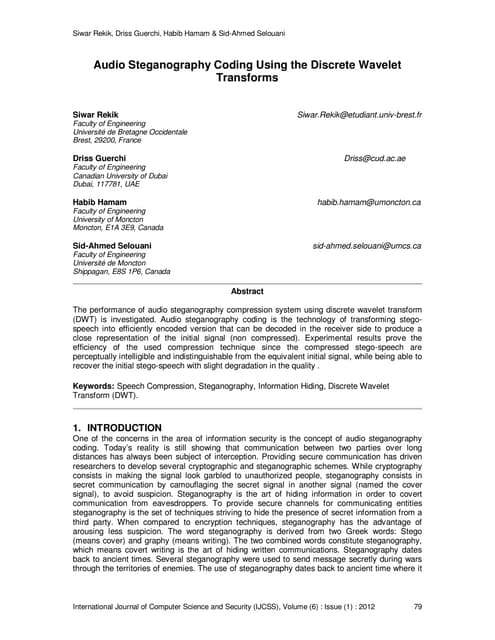 Audio Steganography Coding Using The Discreet Wavelet Transforms Pdf
