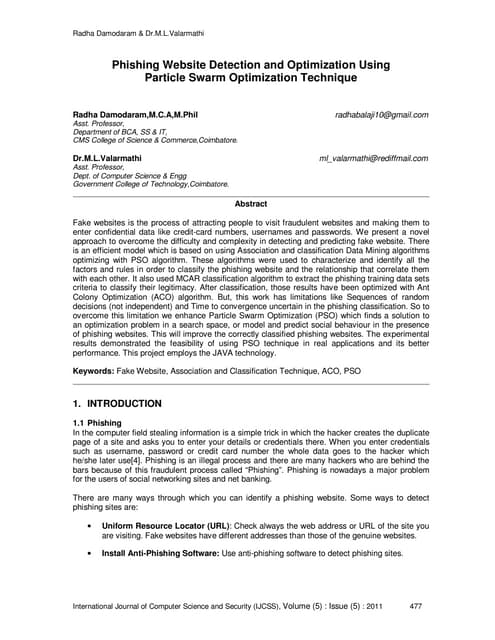 Phishing Website Detection Using Particle Swarm Optimization Pdf