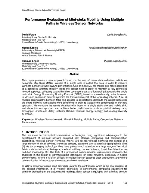 Performance Evaluation Of Mini Sinks Mobility Using Multiple Paths In Wireless Sensor Networks Pdf