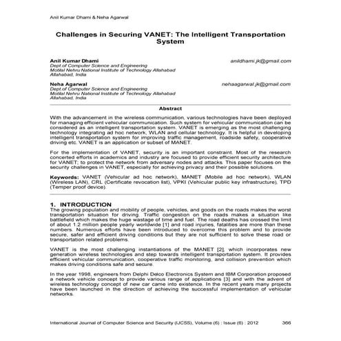 Challenges in Securing VANET: The Intelligent Transportation System ...