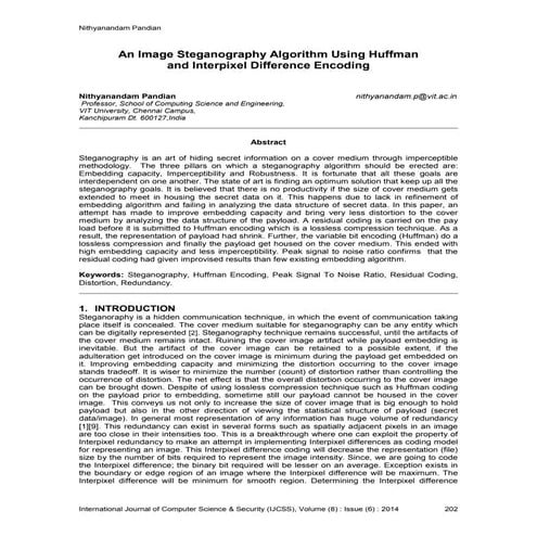 An Image Steganography Algorithm Using Huffman and Interpixel Difference Encoding | PDF
