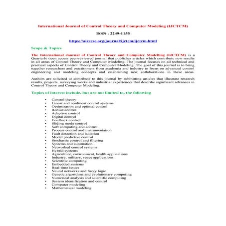 International Journal of Control Theory and Computer Modeling (IJCTCM ...