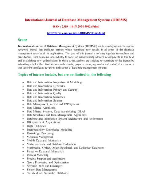 International Journal of Database Management Systems (IJDBMS) | PDF
