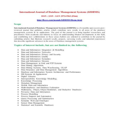 International Journal of Database Management Systems (IJDBMS) | DOCX
